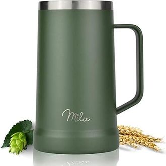 Milu chope de bi&egrave;re acier inoxydable | Verre &agrave; bi&egrave;re blanche isolant reste fra&icirc;che | Tasse &agrave; boire avec couvercle amovible | cadeau pour hommes (700ml, Ver