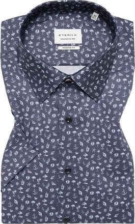 Eterna B&uuml;gelfreies Kurzarmhemd mit Beach-Motiven, Modern Fit in