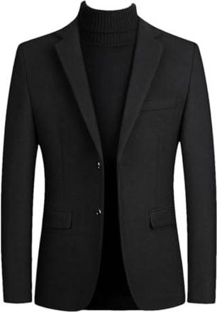 Generic Veste de costume décontractée en tweed de couleur unie pour homme - Blazer coupe ajustée, Noir, L