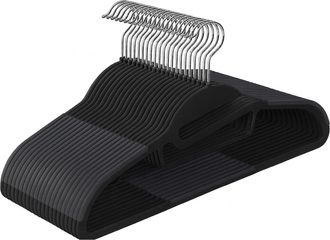 Relaxdays Kleiderb&uuml;gel 20er Set, rutschfest gummiert, Steg, &Ouml;ffnung U-Form, Krawattenhalter, B&uuml;gel platzsparend, schwarz