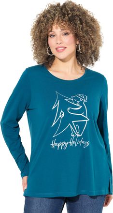 Ulla Popken Damen große Größen Übergrößen Plus Size Weihnachtsshirt, Classic, Rundhals, Langarm