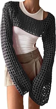 Generic Maillots De Bain Femme- Chemisier Sexy Europ&eacute;En &agrave; D&eacute;Coupes pour en Maille Unie Col Rond Et Manches Longues