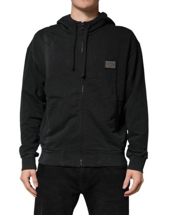 Dolce & Gabbana Black Full Zip Hooded Men Sweatshirt Sweater Clothing