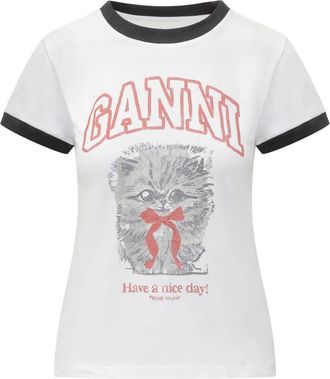 Ganni Femme, Tops, Blanc, Taille: 38 FR T-shirt Court Kitty