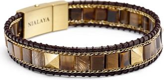 Nialaya Homme, Accessoires, Jaune, Taille: XL Brown Tiger Eye Stud Bracelet