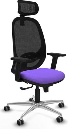 Piqueras y Crespo Drehstuhl f&uuml;r den Schreibtisch Cilanco mit 2D-Armen, h&ouml;henverstellbare Lendenwirbelst&uuml;tze und h&ouml;henverstellbares Kopfteil, Schwarz / Lila