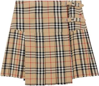 Burberry Femme, Jupes, Beige, Taille: 32 FR Mini kilt pliss&eacute; &agrave; carreaux en laine