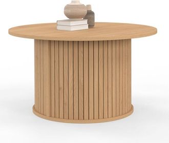 IDMarket Table basse ronde 70 cm JULIETTE lattes tasseau bois coloris ch&ecirc;ne