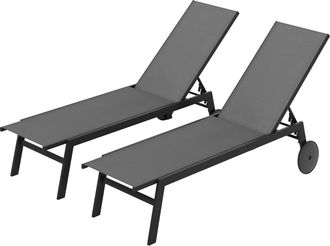 Giantex 2er Set Sonnenliege mit Rollen, wetterfeste Gartenliege mit 6-Fach Verstellbarer R&uuml;ckenlehne, Outdoor Liegestuhl f&uuml;r Garten und Poolbereich, bis 150 K