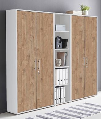 Furnitive home24 Schrankwand 3-teilig 186cm Weiß/Eiche Sanremo Dekor/Weiß