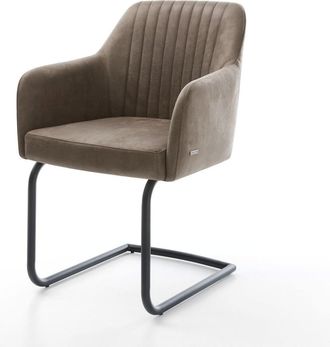 DELIFE Freischwinger Greg-Flex Mikrofaser Taupe Vintage Freischwinger rund Schwarz Taschenfederkern, Esszimmerstühle