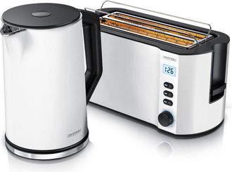 Arendo Fr&uuml;hst&uuml;cks-Set, Wasserkocher 1,5L mit Temperatureinstellung, 4-Scheiben Toaster Langschlitz, Wei&szlig; - Arendo