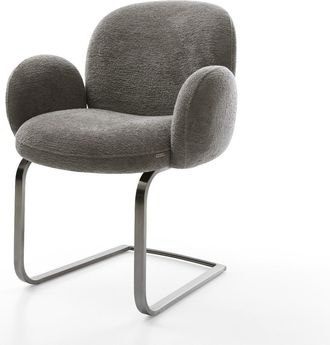 DELIFE Freischwinger Nube-Flex mit Armlehnen Boucl&eacute; Soft Schlamm Freischwinger flach Graphit Taschenfederkern, Esszimmerst&uuml;hle