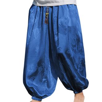 Generic Hose Herren Baggy - Herren Sommerhose k&uuml;hlender Eisseide mit dunklem Blumenmuster l&auml;ssige Weite Strandhose im Retro-Stil f&uuml;r modische Freizeit