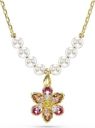 Swarovski Pendentif Idyllia, Perle de cristal, Tailles variées, Fleur, Multicolore, Placage de ton or