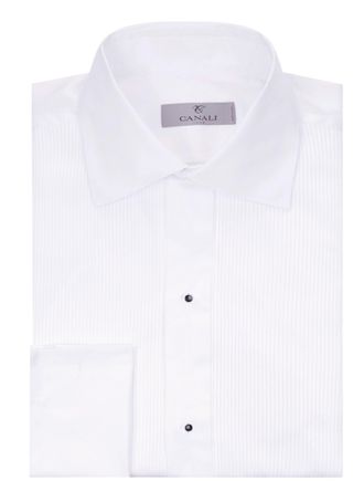 Canali White Pleated Dress Shirt Size 16.5