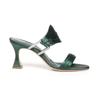 Manolo Blahnik Femme, Chaussures, Vert, Taille: 35 EU Sandales Mules Vertes en Satin avec Boucles en Cristal