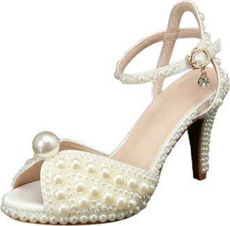 Generic YUJIEBB Chaussures &agrave; talons hauts faites &agrave; la main en cuir perl&eacute; pour mari&eacute;e Chaussures de mariage avec bouche de poisson Sandales &agrave; talons aiguilles 