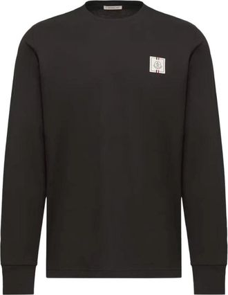 Moncler Patch Logo Langarm Baumwoll T-Shirt - - Tops - Herren - Schwarzk - M