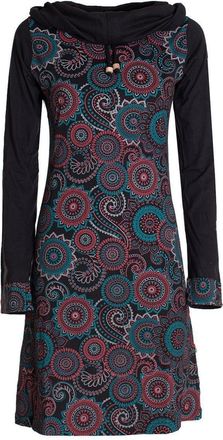 vishes Alternative Bekleidung - Damen Lang-arm Kleid Schal-Kleid Winterkleider Baumwollkleid schwarz 46-48