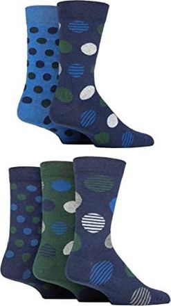 SockShop Homme Plaine et À motifs Chaussettes en coton avec dessus Gentle Grip Paquet de 5 Marine/Tache verte 40-45