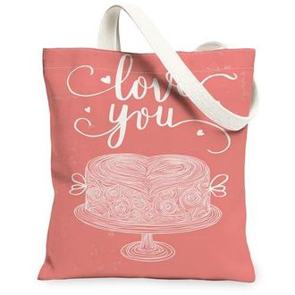 Generic Sacs fourre-tout r&eacute;utilisables en toile pour la Saint-Valentin, motif g&acirc;teau en forme de coeur, sacs d&eacute;picerie, l&eacute;gers et lavables avec bandouli&egrave;re, c