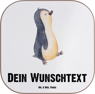 Mr. & Mrs. Panda Personalisierter Untersetzer Pinguin marschieren - Personalisierte Geschenke, Unausgeschlafen, Frühaufsteher, Personalisieren, Bierdeckel, Flaschenunt