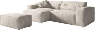 DELIFE Eckcouch Sirpio XL Cord Beige 270x170 cm Recamiere variabel mit Hocker