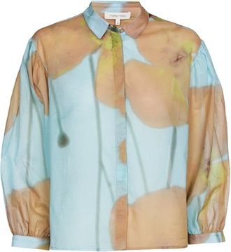 Marie M&eacute;ro Femme, Blouses et Chemises, Multicolore, Taille: 38 FR Chemisier Turquoise avec Imprim&eacute; Fleurs Camel