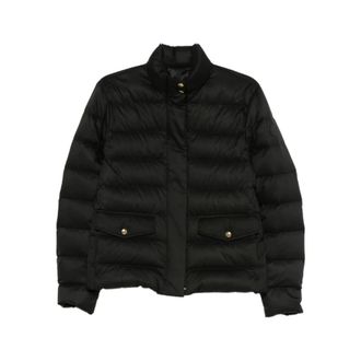 Moncler Gepolsterte Schwarze Leder Pufferjacke - - Jackets - Damen - Schwarzk - L