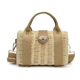 Generic Petit sac &agrave; bandouli&egrave;re en paille de 20 cm - Sac de plage tiss&eacute; &agrave; la main pour femme, compact essentiel pour les jours de march&eacute; et les promenades en 