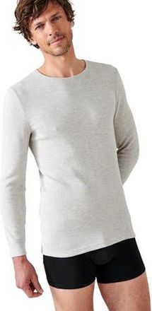 Damart T-Shirt Thermolactyl Col Rond, Côtes Molletonnées, Homme, Gris Chiné, Taille S, Manches Longues