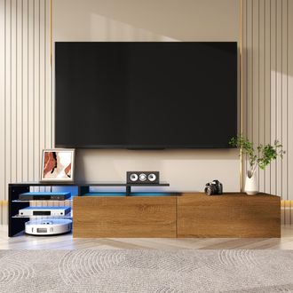 Generic TV Schrank Nat&uuml;rlich LED Glasb&ouml;den Stauraum modernes Design lowboard stehend Ablagen Schubladen organisiert Multimedia Ger&auml;te stabile Konstruktion hoc