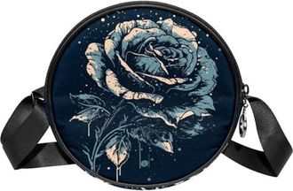 Generic Sac &agrave; bandouli&egrave;re Circle pour femme, petit sac &agrave; bandouli&egrave;re bleu noir rose avec fermeture &eacute;clair, bretelles r&eacute;glables, sac &agrave; main rond d&eacute;contract&eacute; po