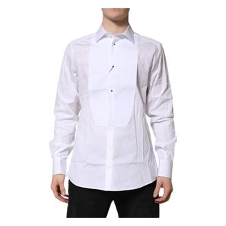 Dolce & Gabbana Homme, Chemises, Blanc, Taille: XL Chemise Formelle en Soie Blanche