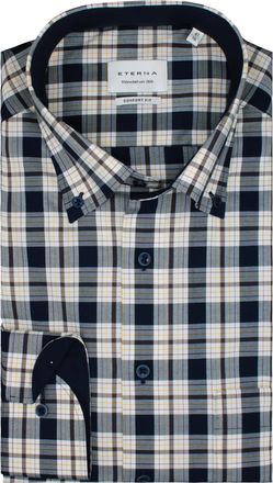 Eterna Herren Langarmhemd Comfort Fit | Kariert Blau | 100% Baumwolle | Button-Down-Kragen Gr. 46