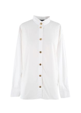 Balmain White Cotton Button-down Collarless Shirt Size XS