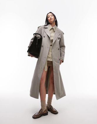 Topshop Trench-coat long non doubl&eacute; en nylon - Gris