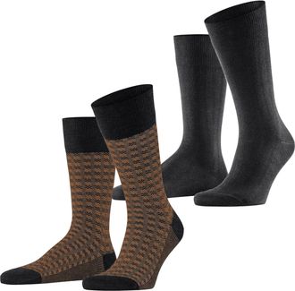 Esprit Herren Socken Houndstooth Multipack M So Baumwolle gemustert 2 Paar, Grau Anthracite Melange 3081, 43-46