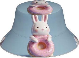 Generic Chapeau De Seau Unisexe Image Lapin Beignet Femme Chapeau De P&ecirc;cheur &Agrave; Large Bord Mode Bonnet De Soleil, pour De P&ecirc;che, La Randonn&eacute;e, Chasse, 56-58cm