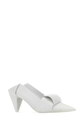 Loewe Womens White Leather Origami Mules Optic Scarpe Con Tacco High Heel Shoes