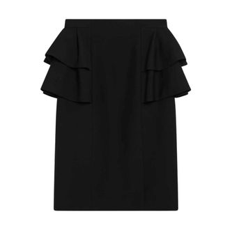 Valentino Garavani Jupe Midi en Laine Vierge et Soie - Femme - Jupes - Noir - Taille: 36 FR