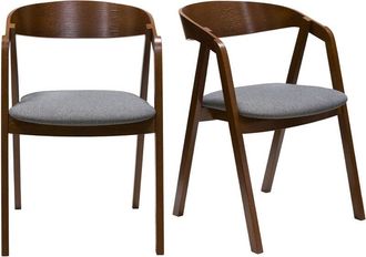 Miliboo Vintage-Stühle Massivholz nussbaumfarben gebeizt und grauer Stoff (2er-Set) lova