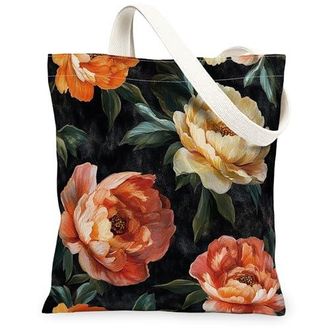 Generic Sac fourre-tout en toile de pivoine printani&egrave;re pour le shopping, 33 x 38,1 cm, sac d&eacute;picerie r&eacute;utilisable pour femme, motif floral de voyage, d&eacute;corat