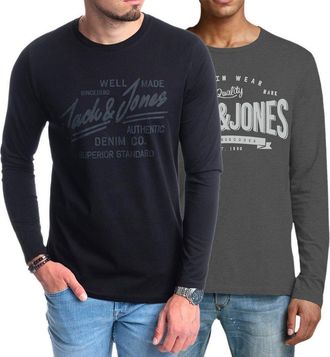 Jack & Jones Langarmshirt stilvolles Regular Fit Longsleeve mit Printdruck Unifarbene Rundhals-Shirts aus 100% Baumwolle