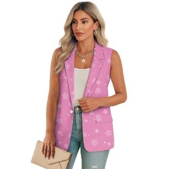 CHAQLIN Gilet de costume sans manches pour femme, blazer pour femmes, vestes amples, tailles S à 5XL, Fleurs de cerisier, XXL