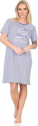 Normann Chemise de nuit à manches courtes pour femme, aspect rayé fin avec imprimé sur le devant, lilas, 40-42
