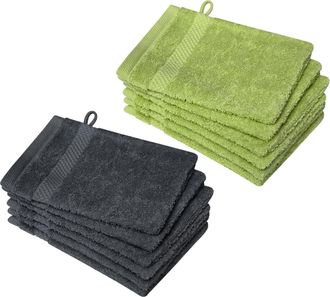 Dyckhoff Waschhandschuh Set Planet, 12 St&uuml;ck, 16 x 21 cm, 450 g/m&sup2;, 100% Baumwolle, Frottierserie, hochwertige Qualit&auml;t, Farbe: gr&uuml;n/anthrazit