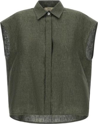 Herno Femme, Blouses et Chemises, Vert, Taille: 40 FR Chemise Sans Manches en Lin