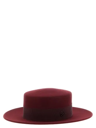 Maison Michel Wool Felt Boater Hat - Burgundy